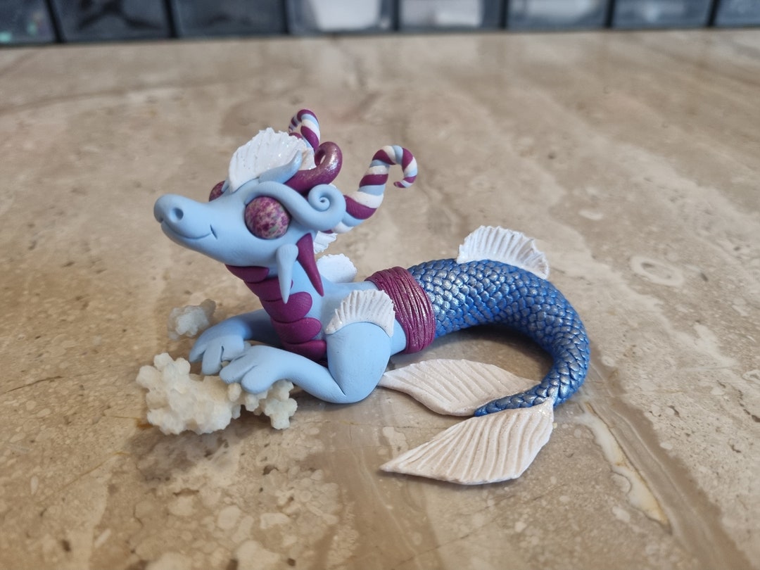 Mermaid Dragon With Real Coral, Handmade Dragon Sculpture, Miniature ...
