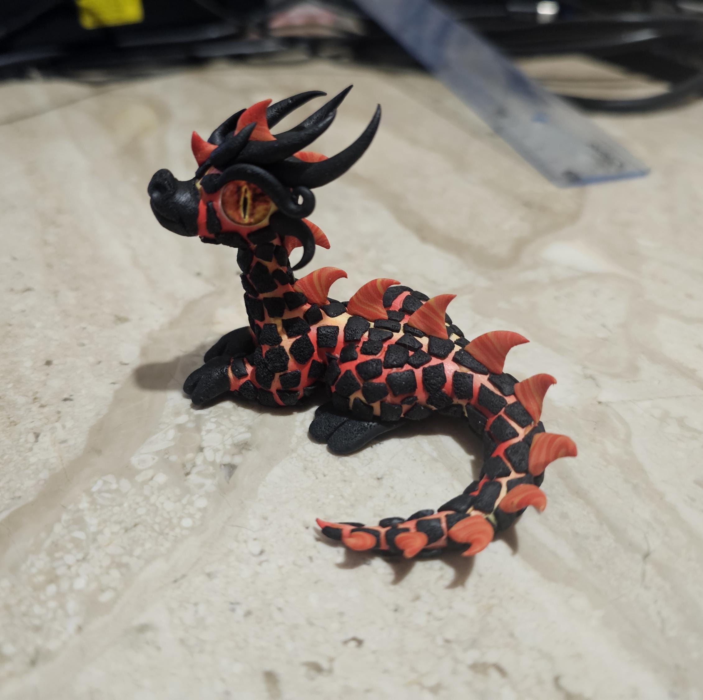 Magma Dragon Figurine, Polymer Clay Dragon Sculpture, Lava Dragon ...