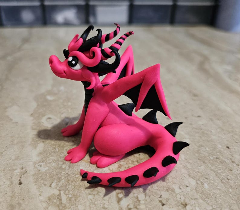 Neon Pink Dragon Sculpture, Miniature Dragon Figurine, Handmade Dragon ...