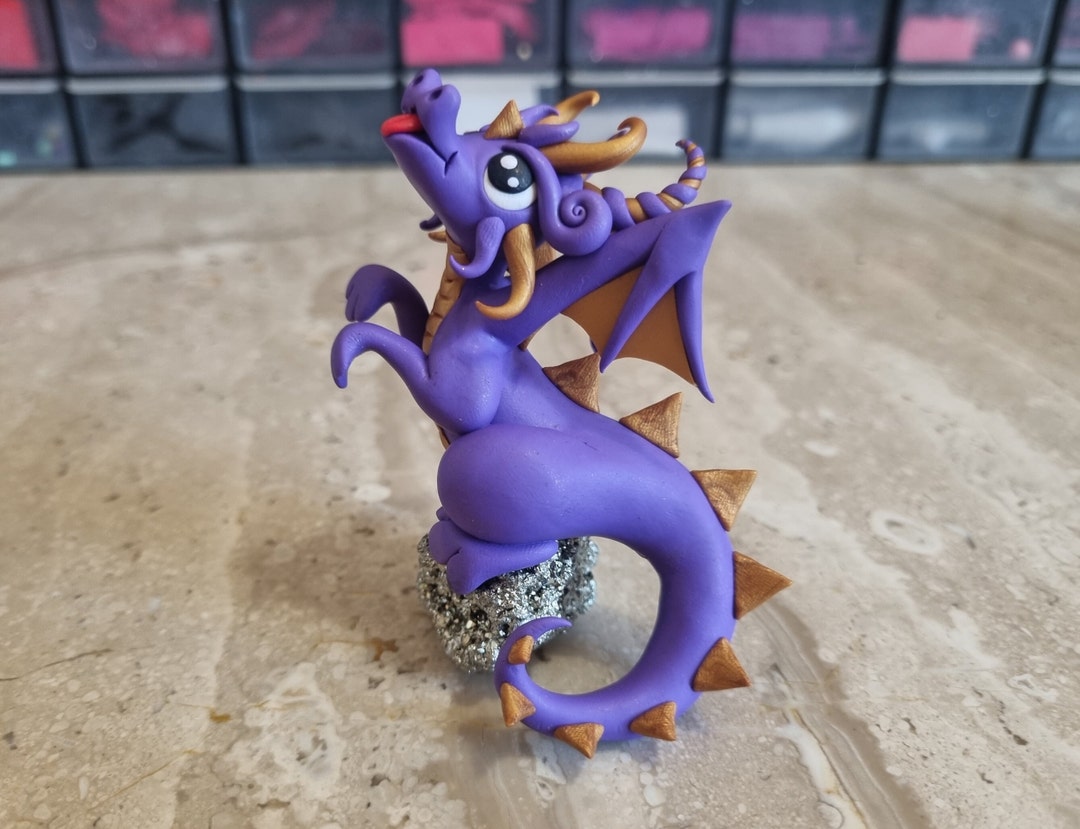 Dragon Sitting on Fools Gold, Dragon on Piryte, Miniature Dragon, Collectible Dragons, Fairy ...