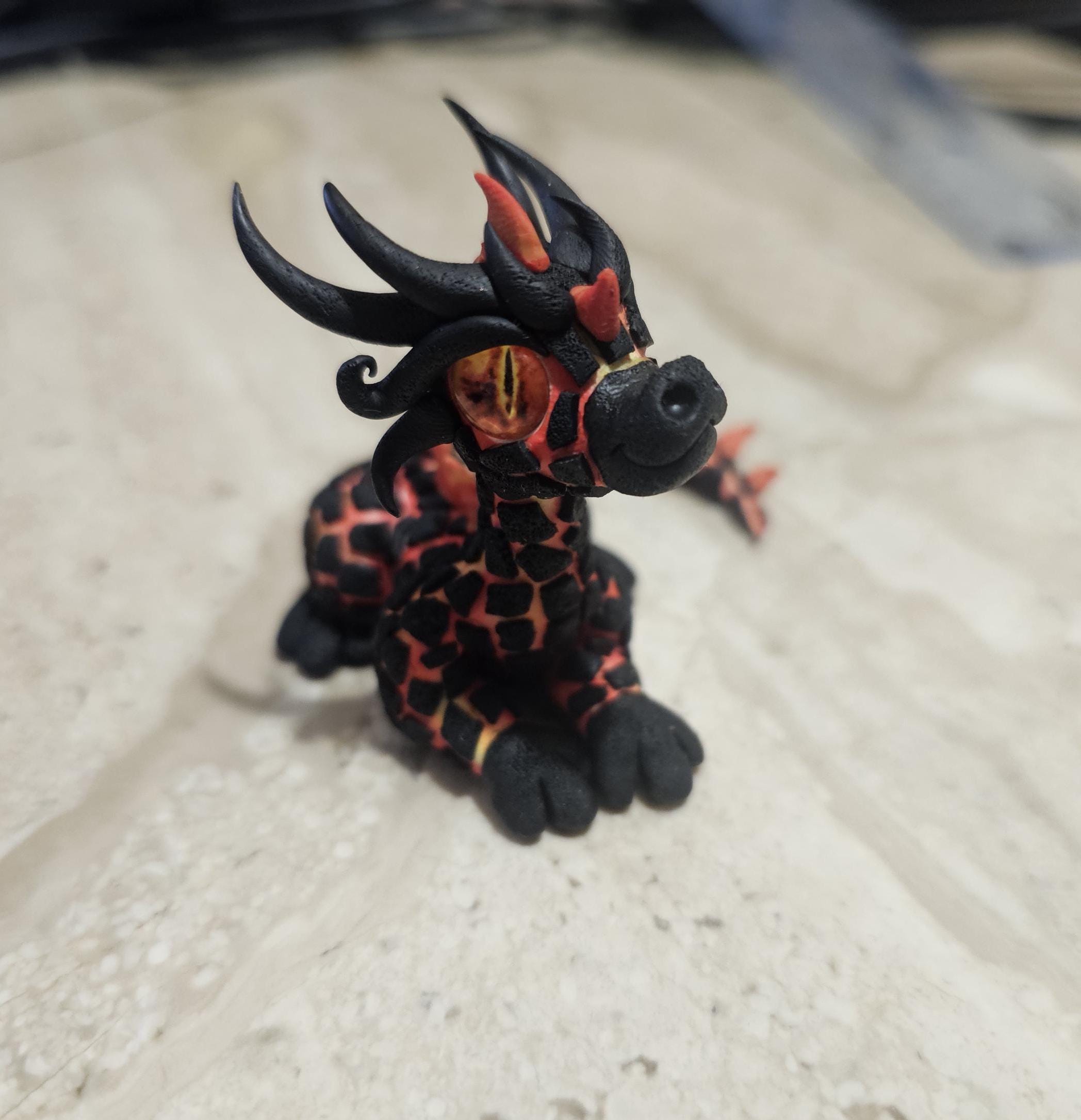 Magma Dragon Figurine, Polymer Clay Dragon Sculpture, Lava Dragon ...