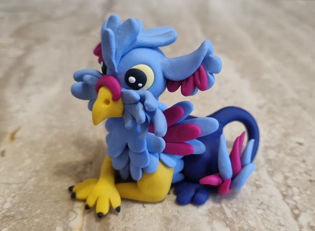 Blue Griffin Figurine Handmade Using Polymer Clay, Miniature Griffon ...