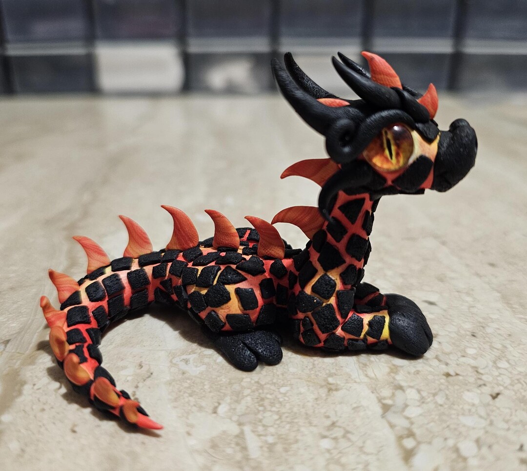 Magma Dragon Figurine, Vulcanic Dragon Sculpture, Obsydian Dragon ...