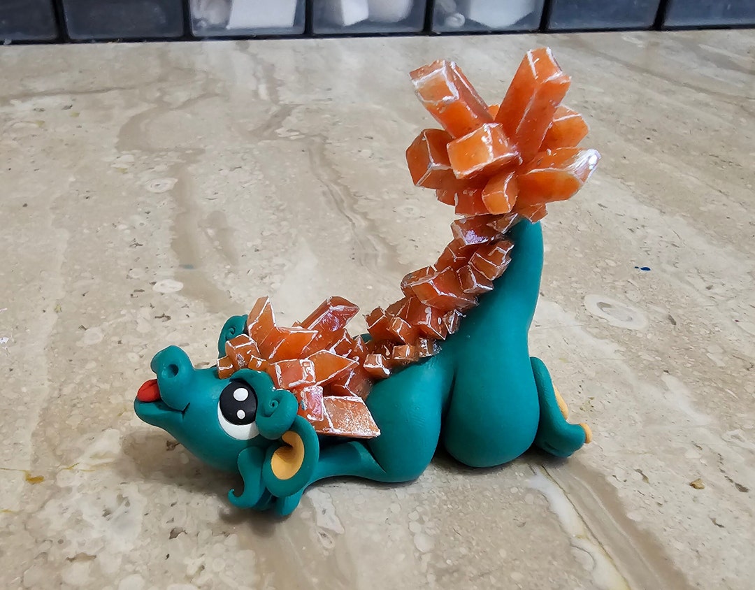 Wulfenite Crystal Dragon Figurine, Polymer Clay Dragon Sculpture ...