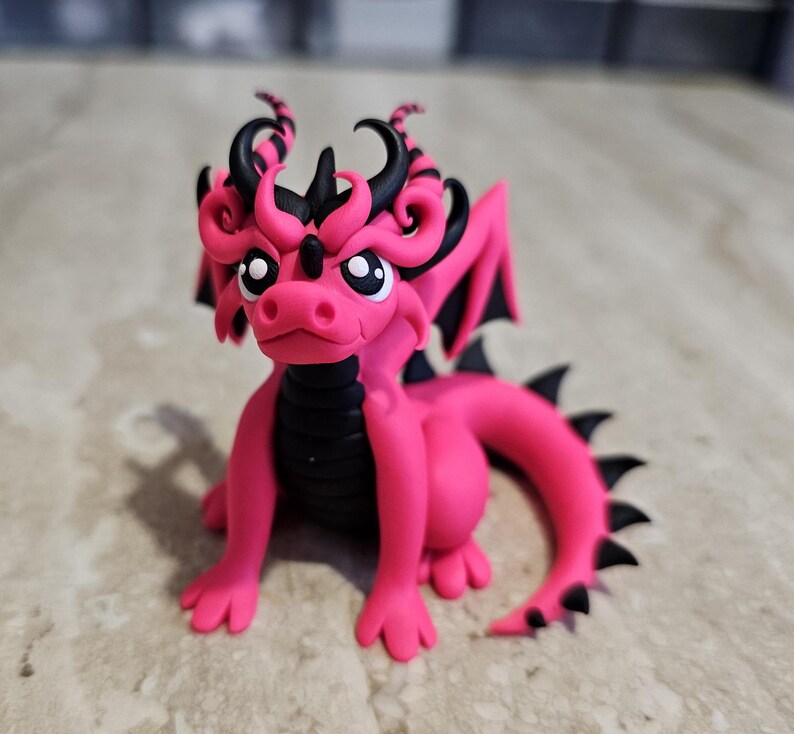 Neon Pink Dragon Sculpture, Miniature Dragon Figurine, Handmade Dragon ...