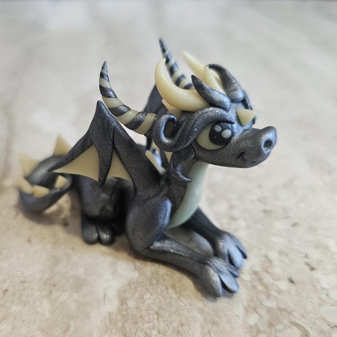 Silver Dragon Figurine, Handmade Dragon Sculpture, Glow in the Dark ...