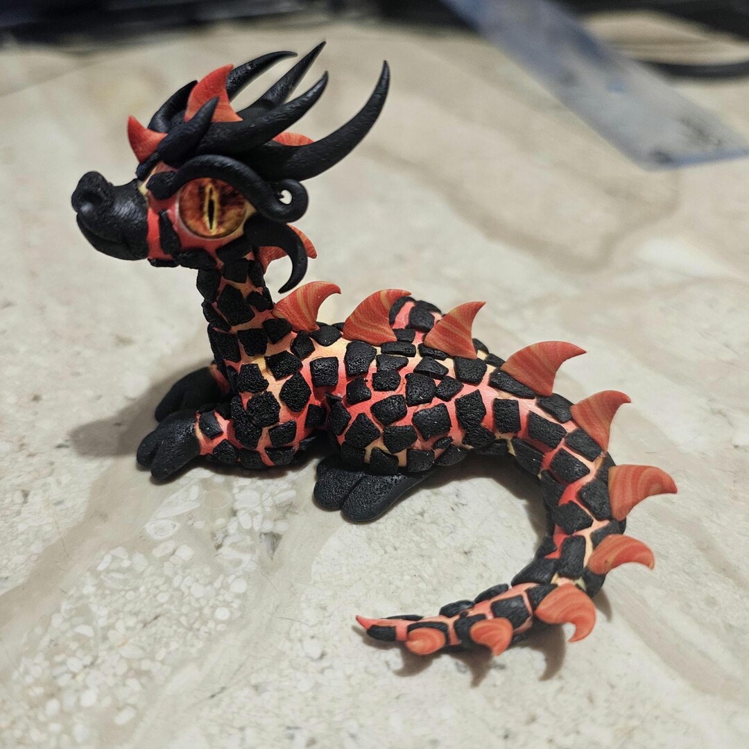 Magma Dragon Figurine, Polymer Clay Dragon Sculpture, Lava Dragon ...