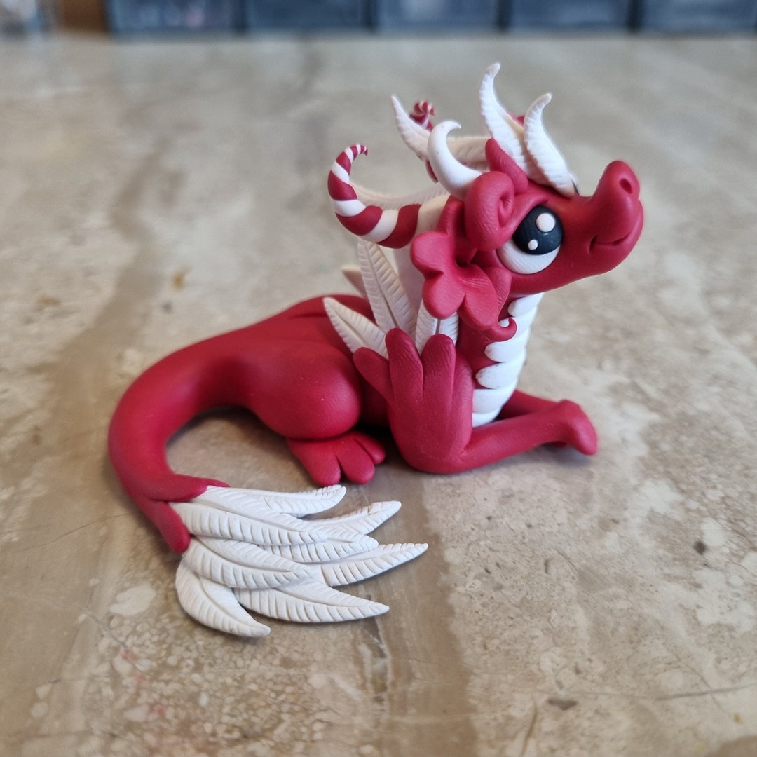 Angel Dragon Figurine, Polymer Clay Dragon Sculpture, Fairy Garden ...