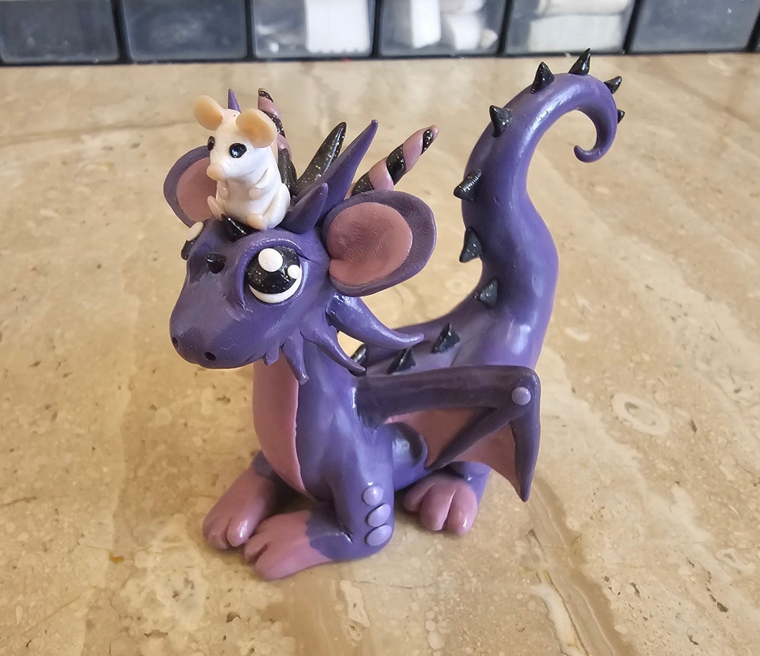 Dragon With a Mouse, Big Dragon, Tiny Art, Polymer Clay Creation, One ...