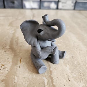 Handmade Elephant Sculpture, Miniature Elephant Figurine, Polymer Clay ...