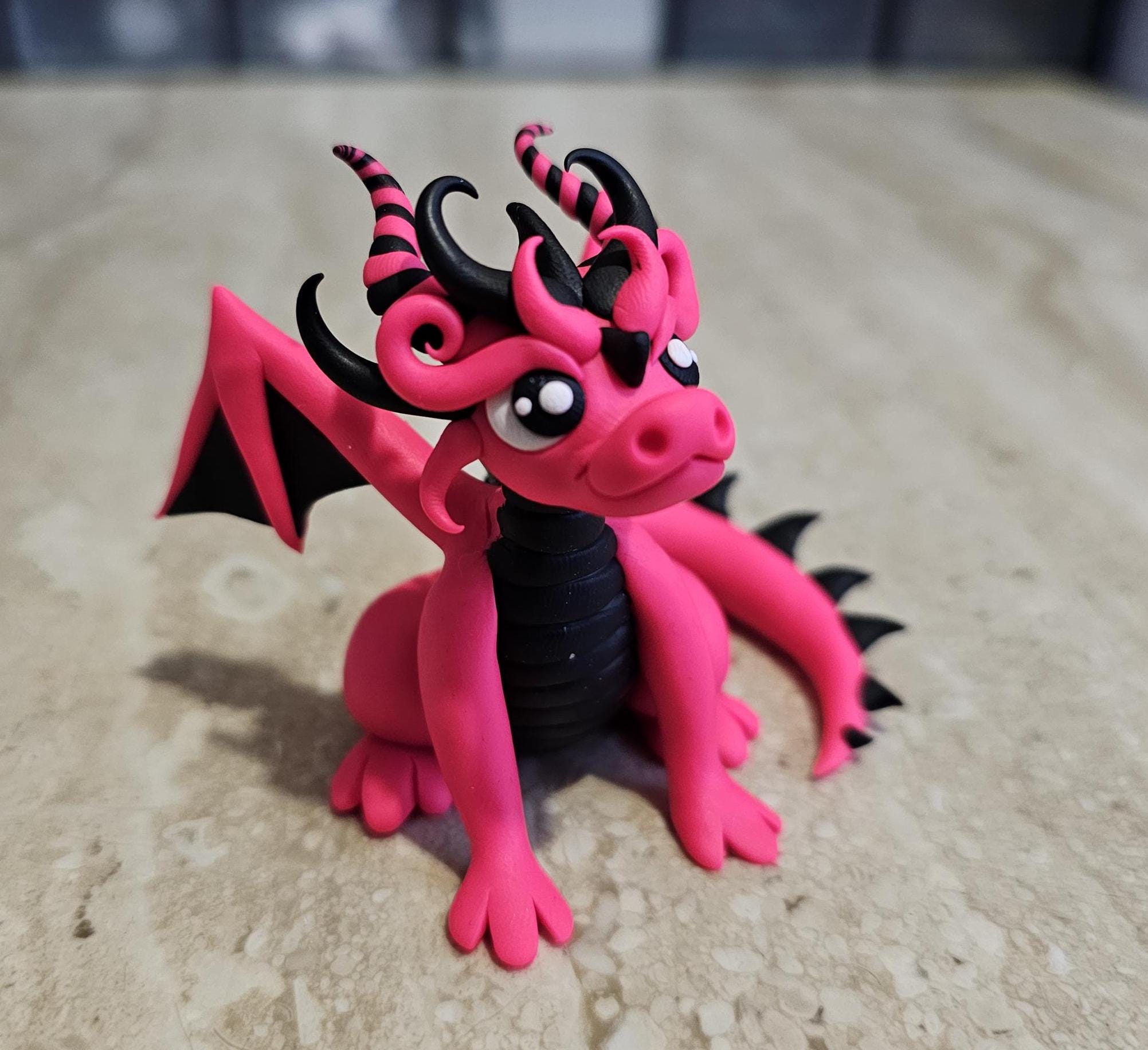 Neon Pink Dragon Sculpture, Miniature Dragon Figurine, Handmade Dragon ...