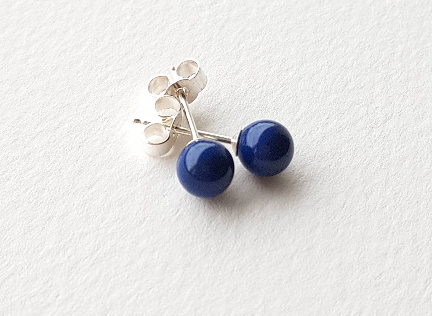 Navy Blue Pearl Stud Earrings. Made With Sterling Silver. - Etsy UK
