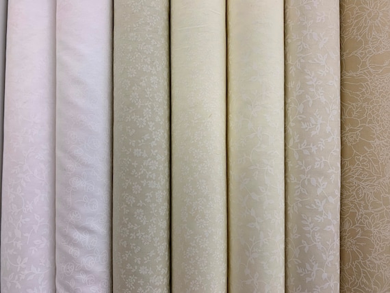 100% Cotton Fabric Classic White Designs on White Cream and | Etsy UK