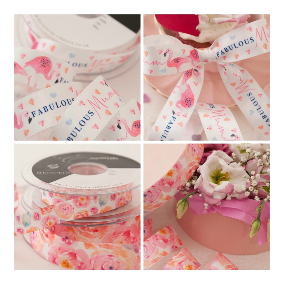 Floral Flamingo Mother's Day Ribbon, Botanical Gift Wrap Crafting ...