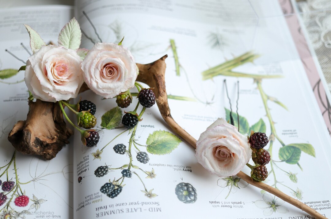 Pastel Soft Pink Roses With Dewberry Bramble Hair Pins SET 3 - Etsy