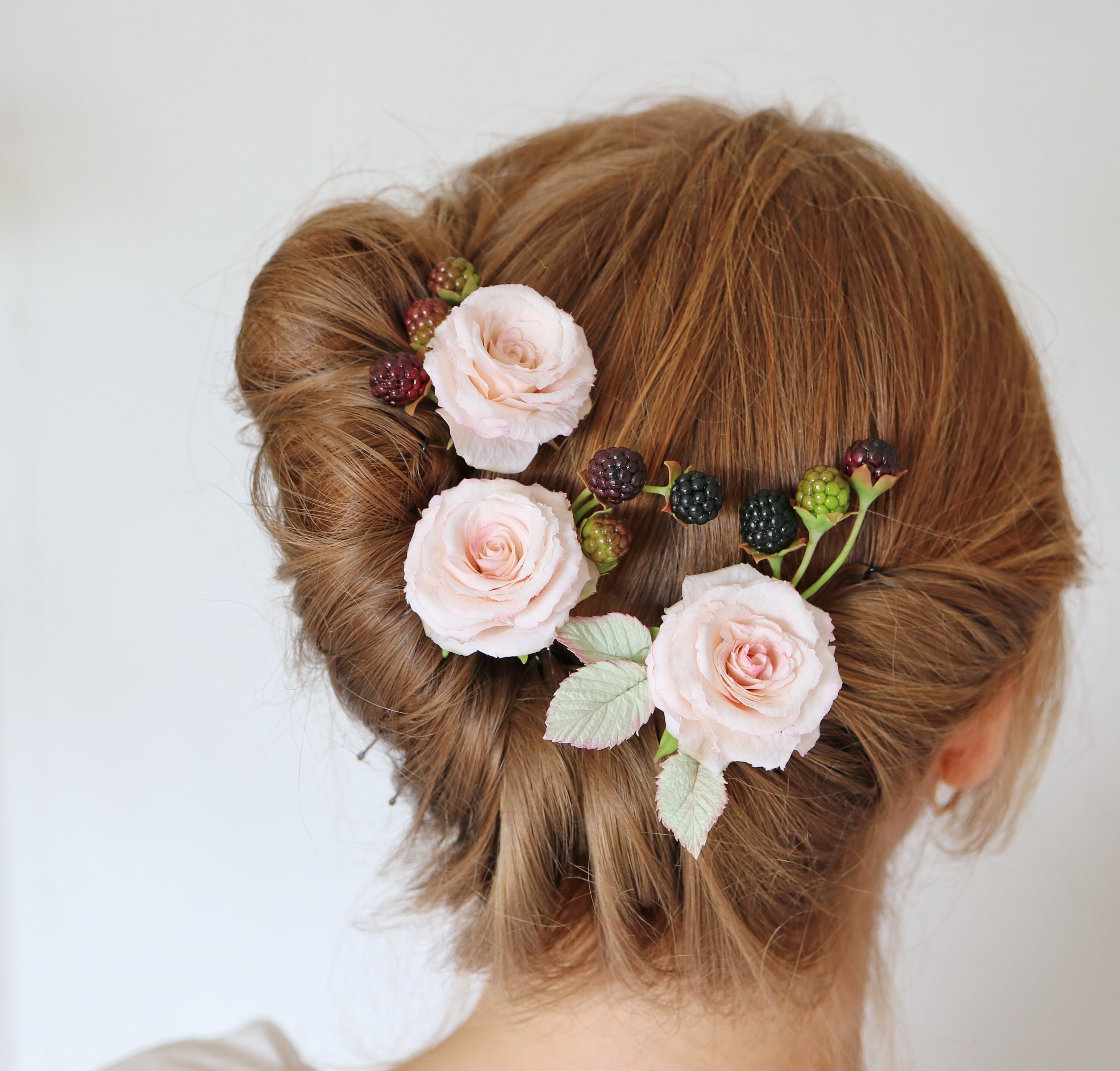 Pastel Soft Pink Roses with Dewberry Bramble Hair Pins SET 3 | Etsy