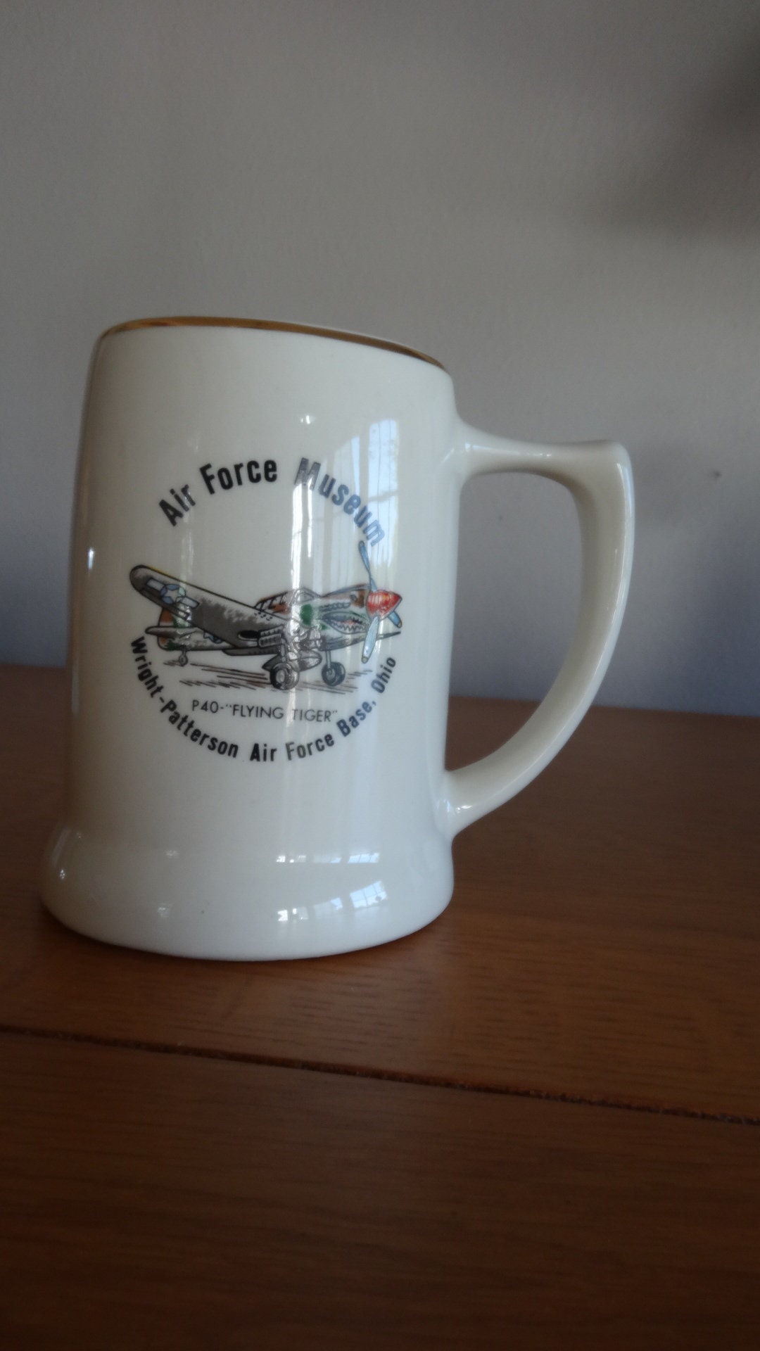 Antique P40 Flying Tiger Plane Airplane Ceramic Souvenir 5" Mug Gold ...