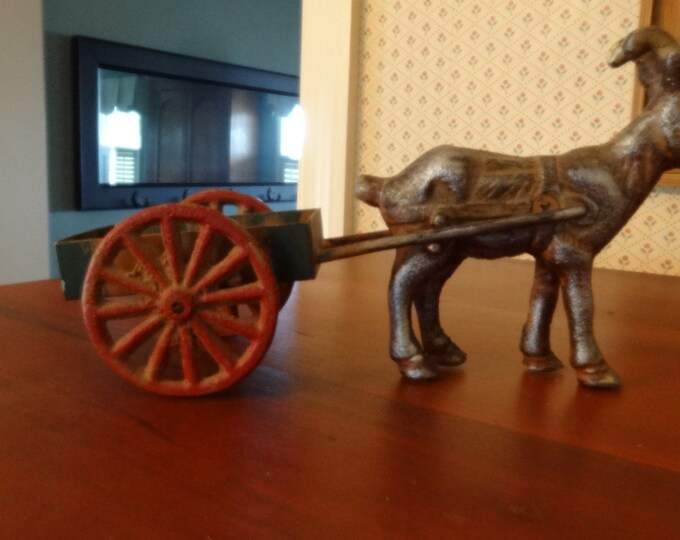 Metal Goat Burro Donkey With Cart Figurine Collectible Vintage Painted ...