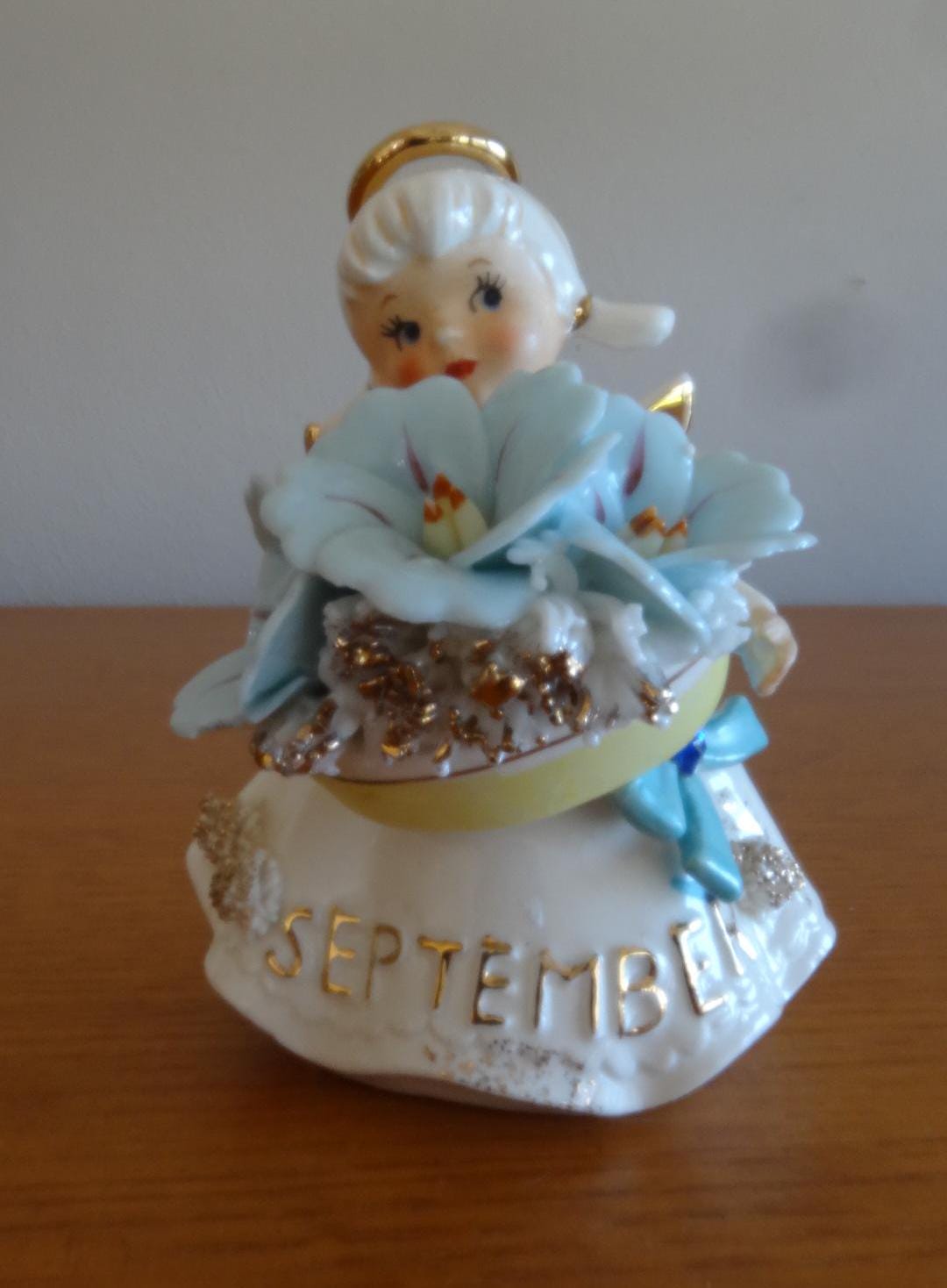 Lefton September Morning Glory Sapphire 489 Collectible Angel Small 4 ...