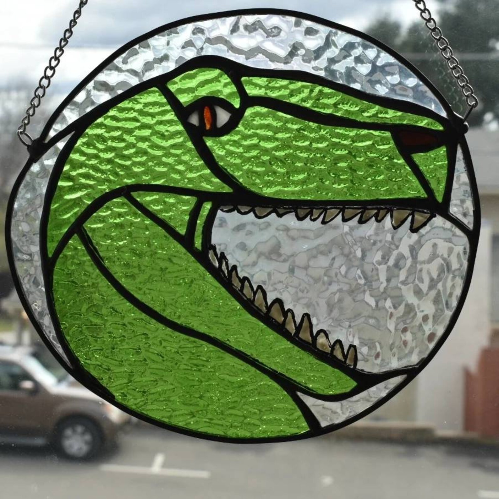 Stained Glass T-rex Dinosaur Circular Panel - Etsy