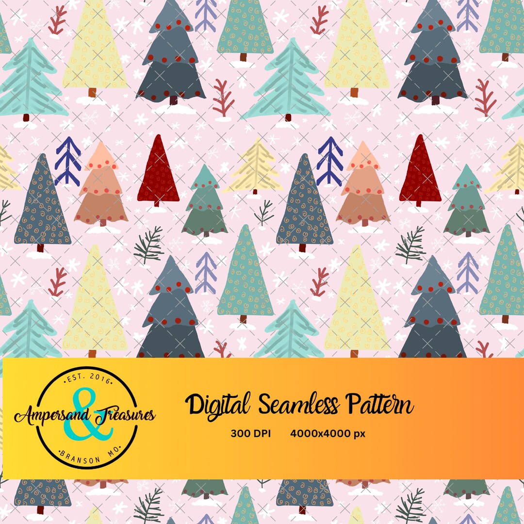 Folk Art Winter Christmas Trees Seamless Pattern Digital Paper Hand ...