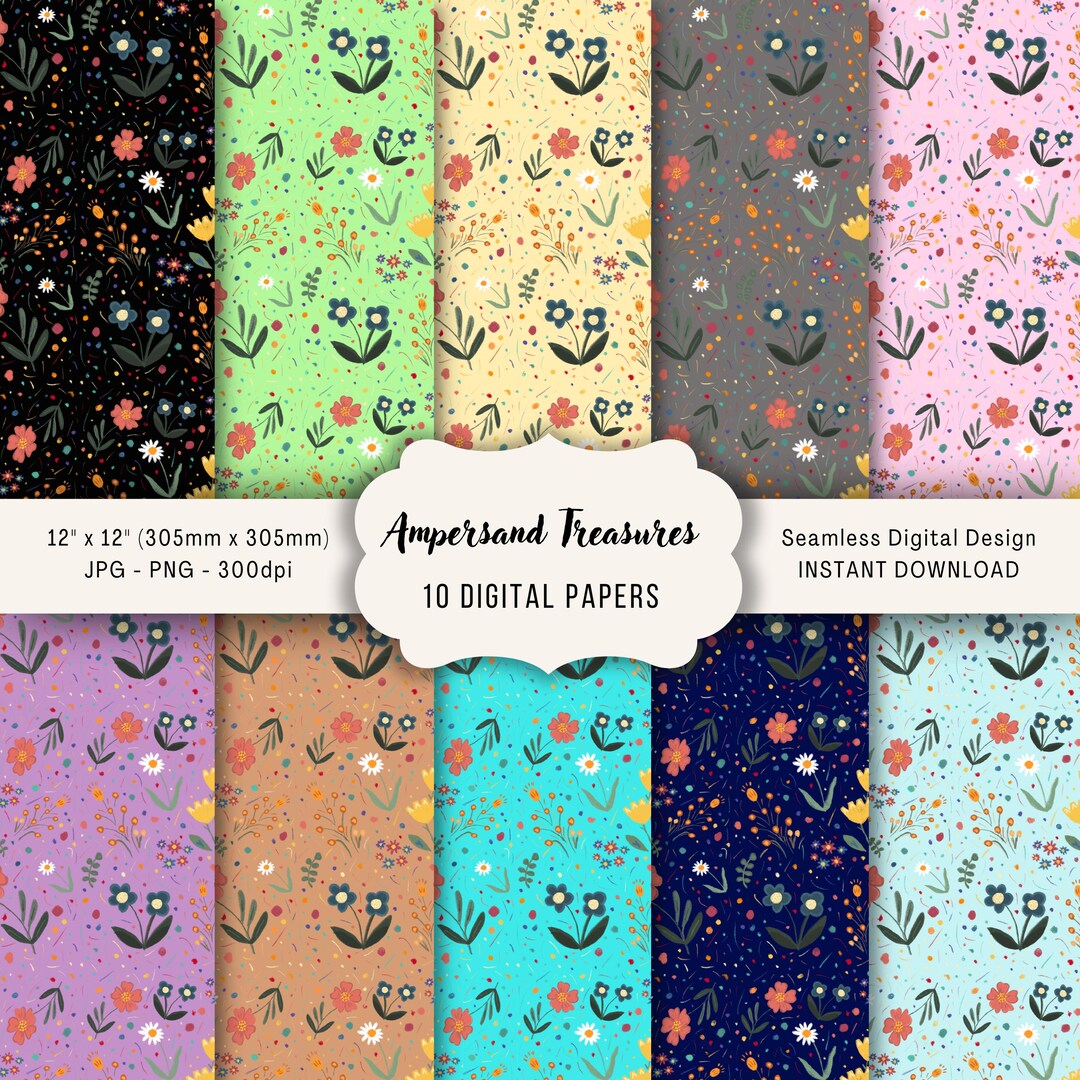 Boho Flowers 10 Seamless Pattern Digital Paper Hand-drawn Bundle - Etsy
