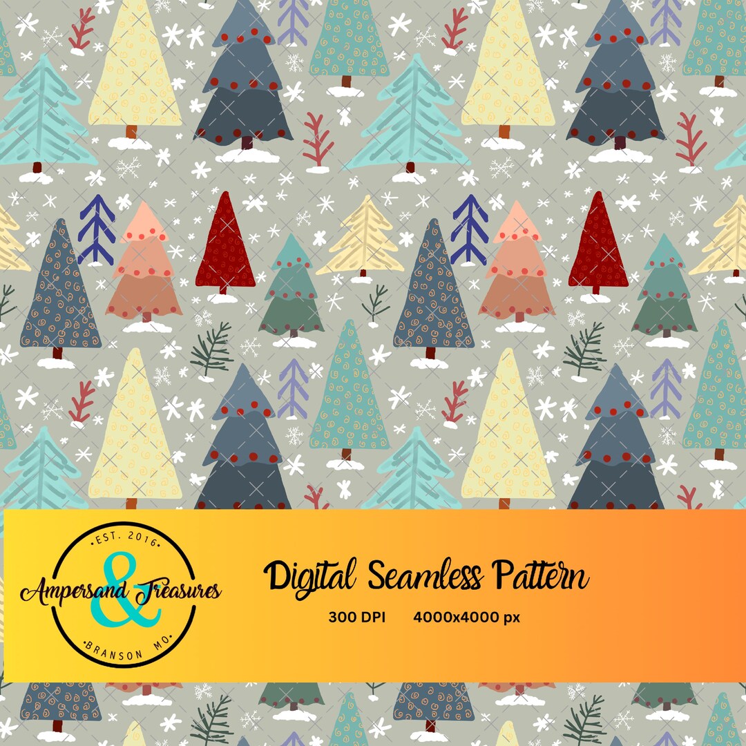 Folk Art Winter Christmas Trees Seamless Pattern Digital Paper Hand ...