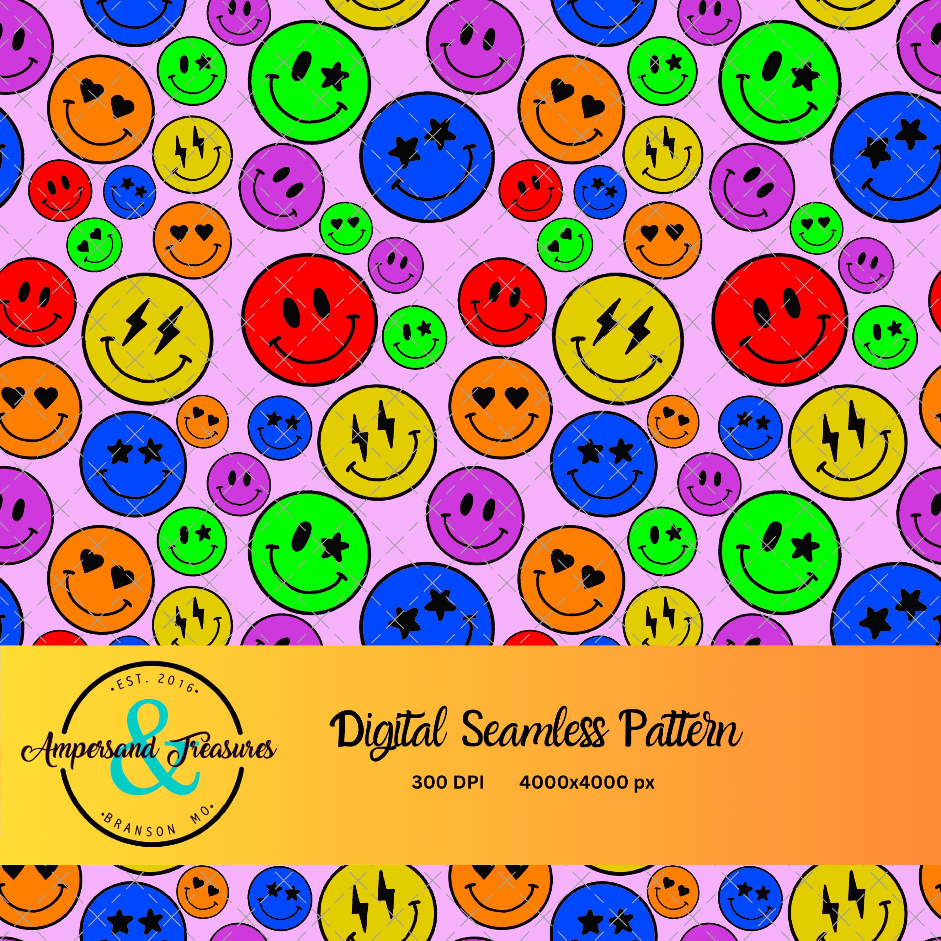 Retro Smiley Faces, Pink Background, Seamless Pattern, Digital Paper ...