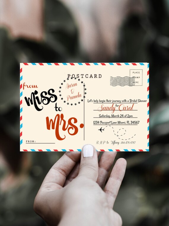 Postcard Invitation/ Traveling From Miss to Mrs/ Printable/ | Etsy