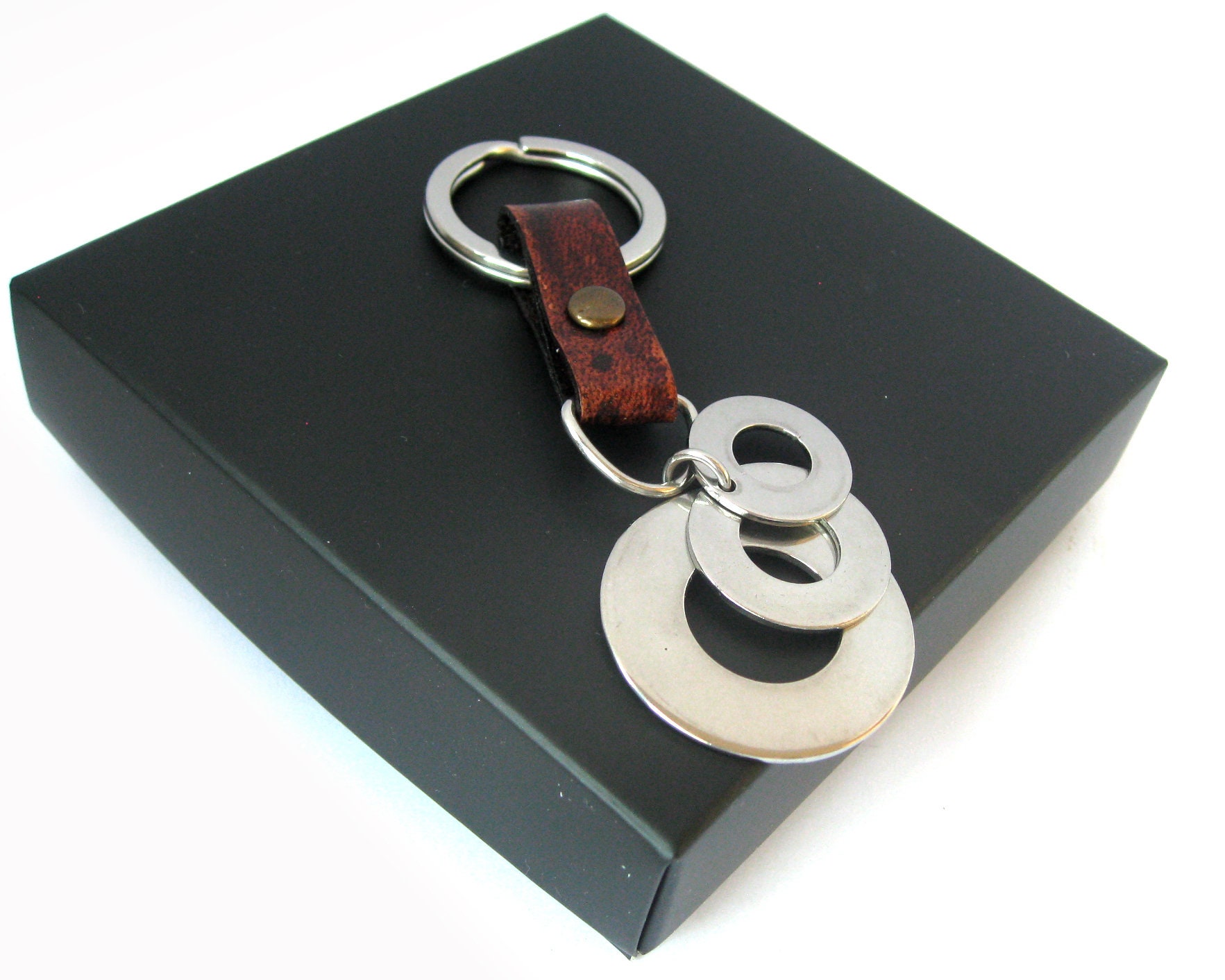 Personalized mens leather keychain Custom monogram keychain | Etsy