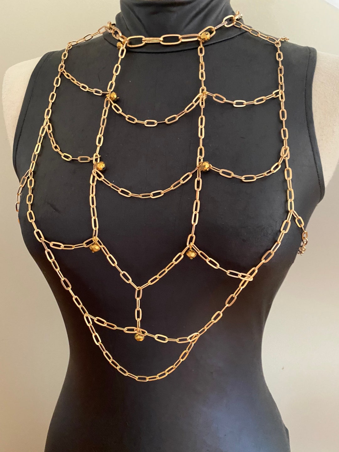 Gold Plated Body Chain, Elegant Web Body Chain, Gold Plated Chain With ...
