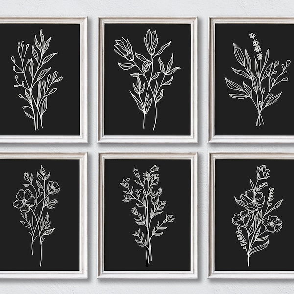 Printable Black Botanical - Etsy