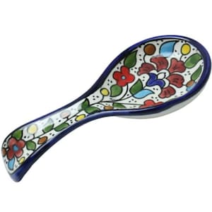 Ceramic Spoon Rest / Hand Painted Colorful Floral / From Hebron / Ladle ...