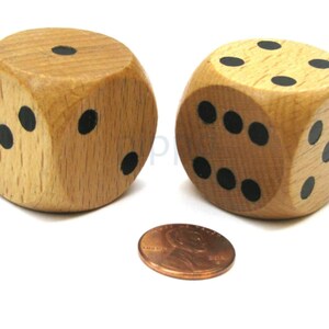 Set of 2 D6 Large Jumbo 30mm Rounded Wood Dice - Wooden With Black Pips ...