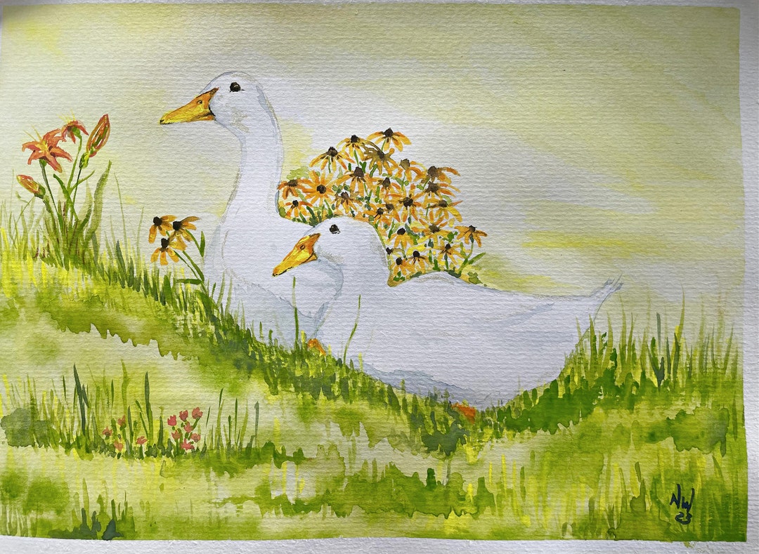 Watercolor Painting Pekin Ducks, Original Work, 9X12, Ducks in the ...