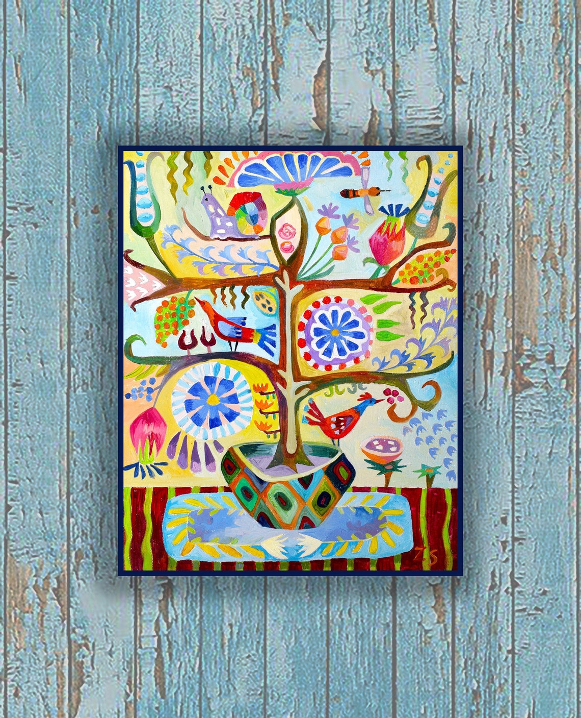 Tree of life folk art painting flowers original art painting | Etsy