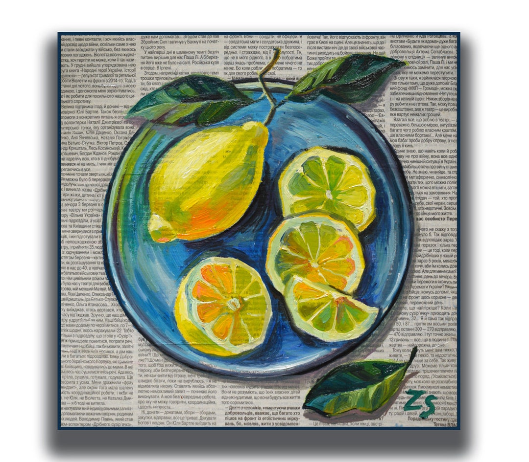 Lemons Painting Newspaper Painting Fruit on Newspaper Drawing on ...