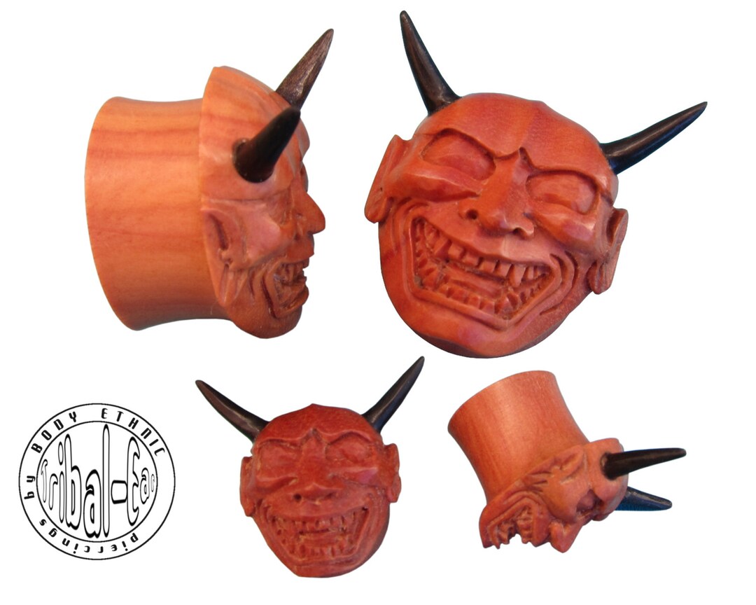 Piercing Plug Hania Devil Sawo Wood Buffalo Horn Tribal-ear Plugs by ...