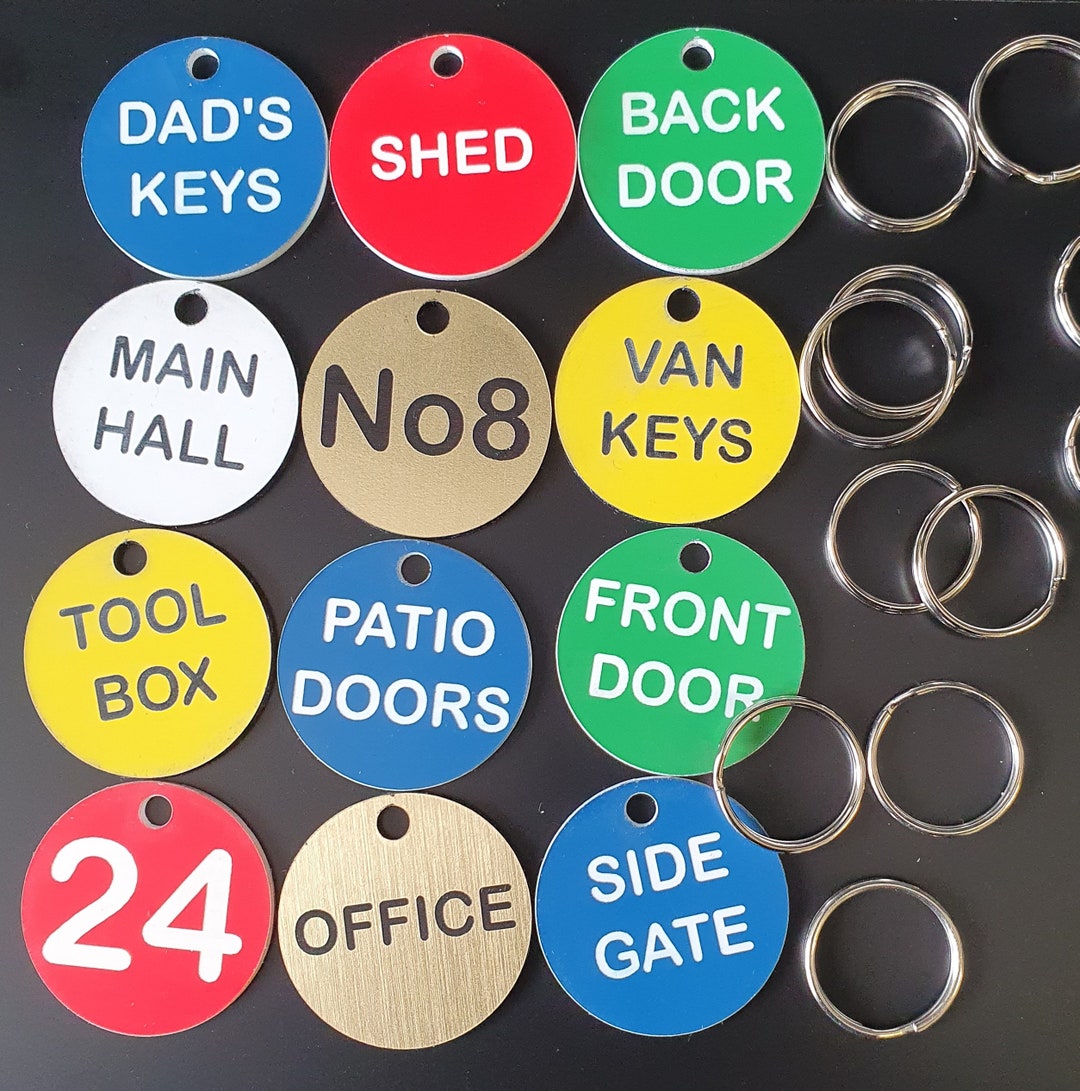 Colour Coded House Door Key Tags - Personalised Shed Garage Front Back ...
