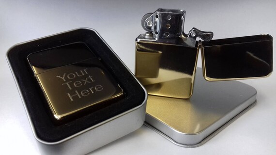 Windproof Petrol Polished Gold Star Lighter Personalised Engraved ...