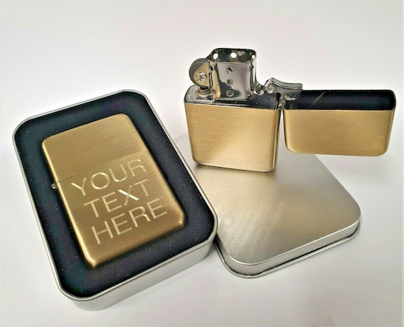 Windproof Petrol Polished Gold Star Lighter Personalised Engraved ...