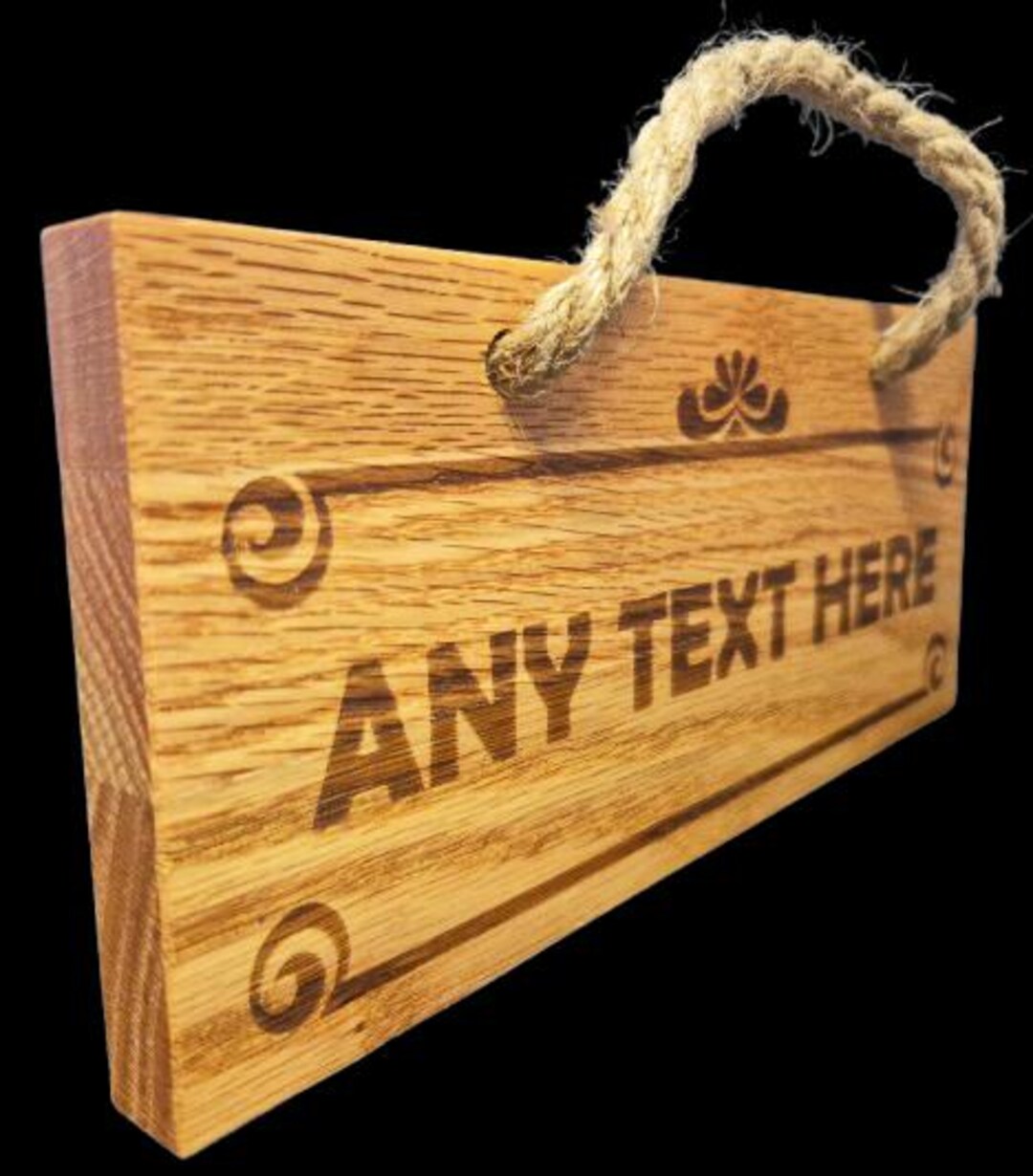SOLID OAK Personalised Sign Plaque Engraved Custom Wooden Hanging House ...