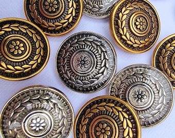 5 X Coat of Arms Round Metal Buttons – 25mm, Gold, Brass, Bronze, Shank ...