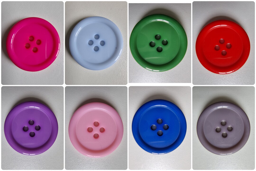 10 X Large Colourful Buttons – 25mm, Round, Glossy, Chunky, Knit ...