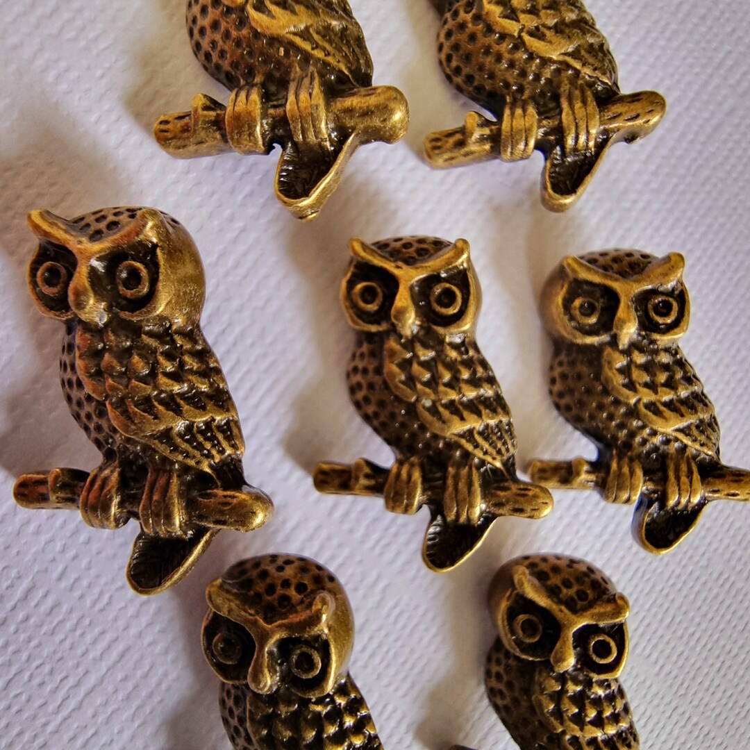 Antique Brass Owl Metal Buttons – 22mmx16mm Shank Hole, Birds, Animal ...