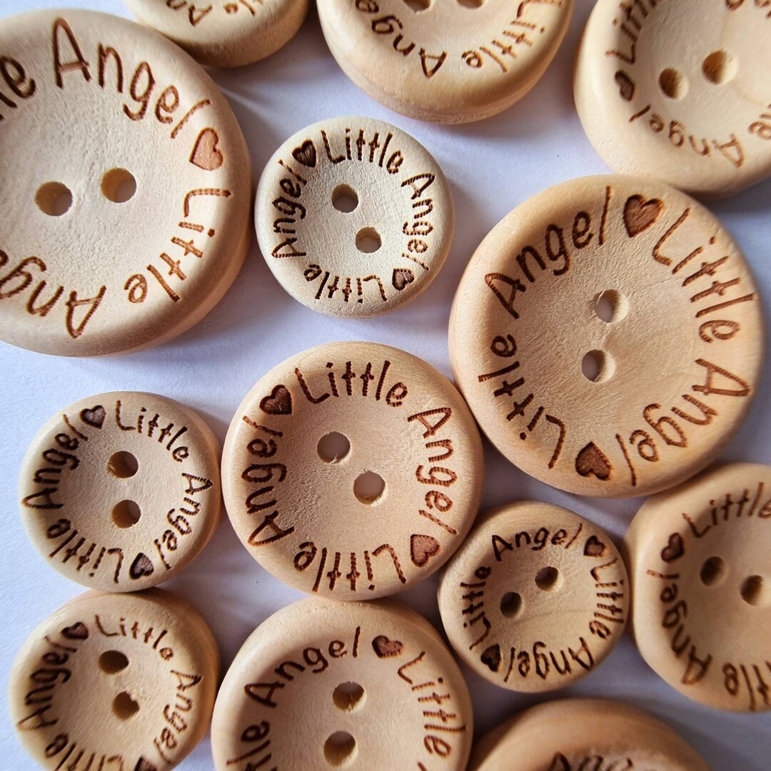 Wooden 'little Angel' Buttons - 15mm, 20mm, 25mm - Light Wood - Baby ...