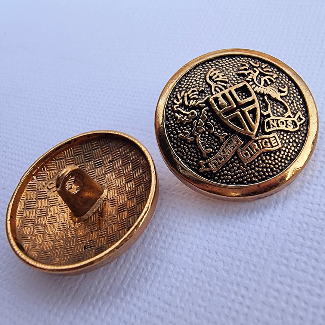 5 X Coat of Arms Round Metal Buttons – 25mm, Gold, Brass, Bronze, Shank ...