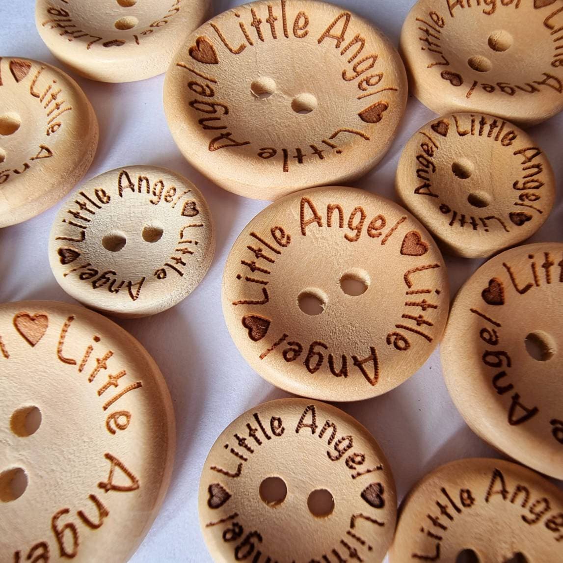 Wooden 'little Angel' Buttons - 15mm, 20mm, 25mm - Light Wood - Baby ...