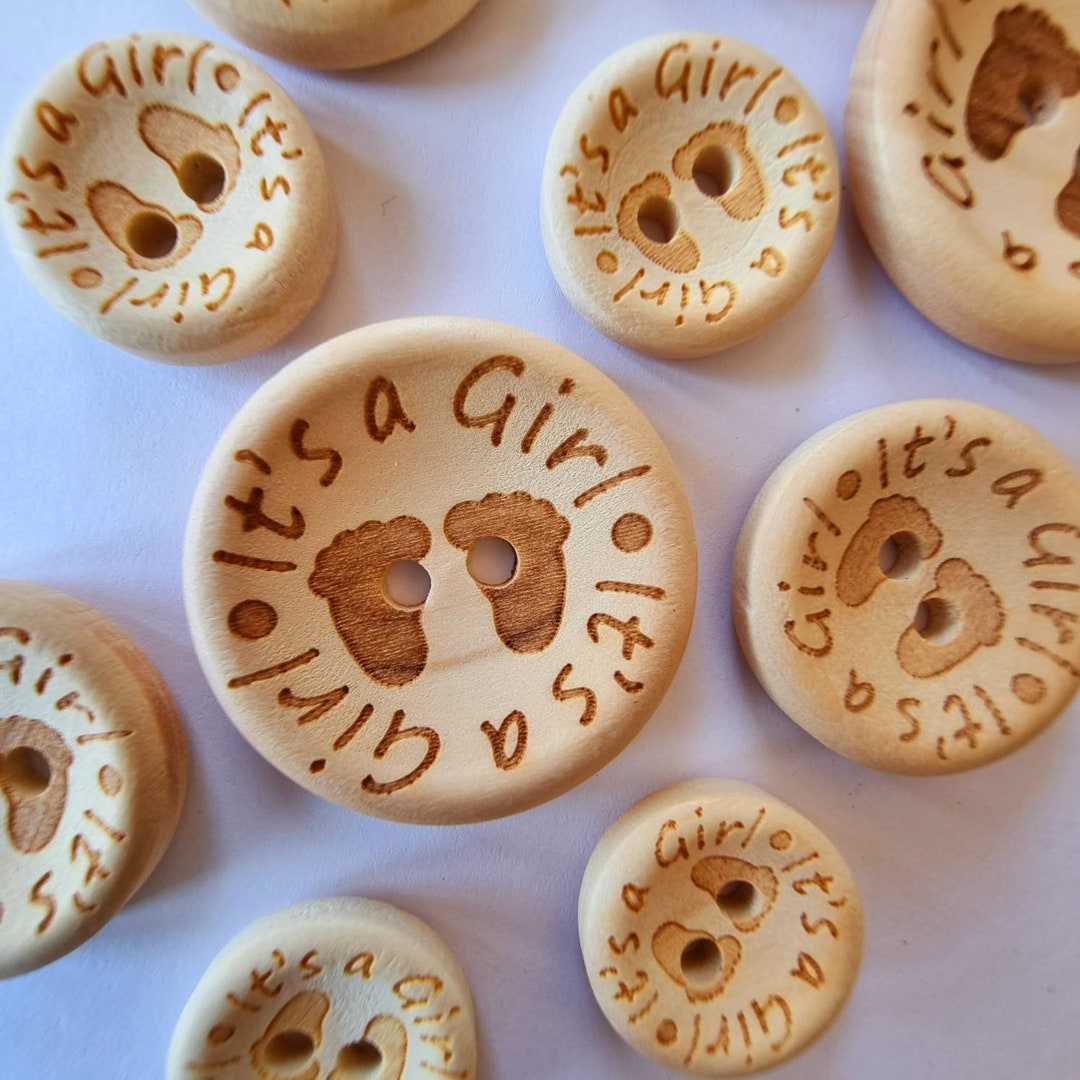 Wooden 'it's a Girl' Buttons - 15mm, 20mm, 25mm - Light Wood - Baby ...