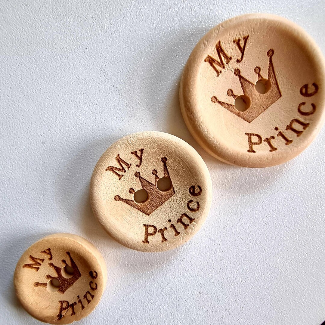 Wooden 'my Prince' Buttons - 15mm, 20mm, 25mm - Light Wood - Baby ...